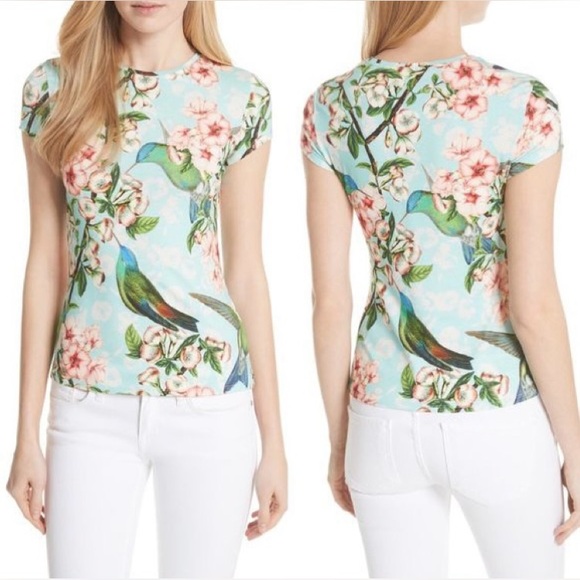Ted Baker | Tops | Ted Baker Tildar Nectar Hummingbird Jersey Top Size ...